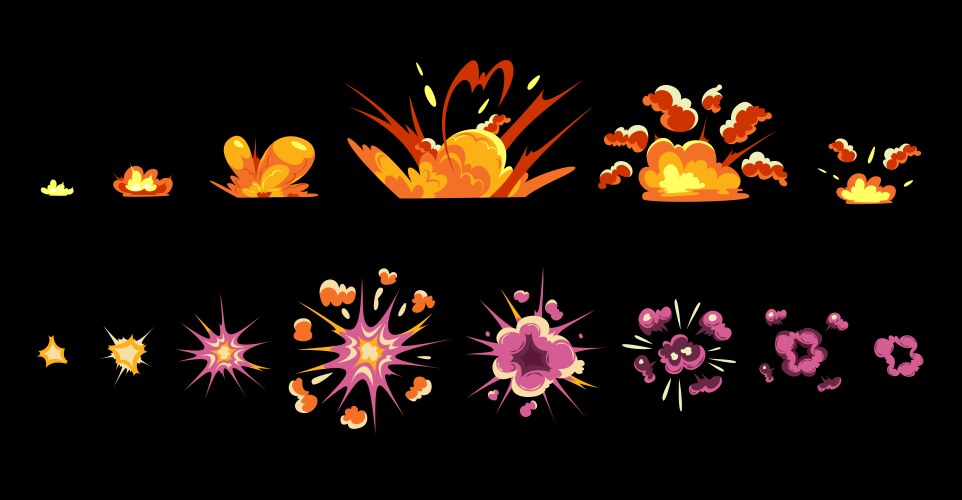 Cartoon explosion posters set Royalty Free Vector Image