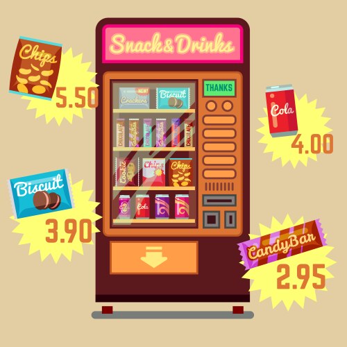 Vending machine snacks sandwich biscuit chocolate Vector Image