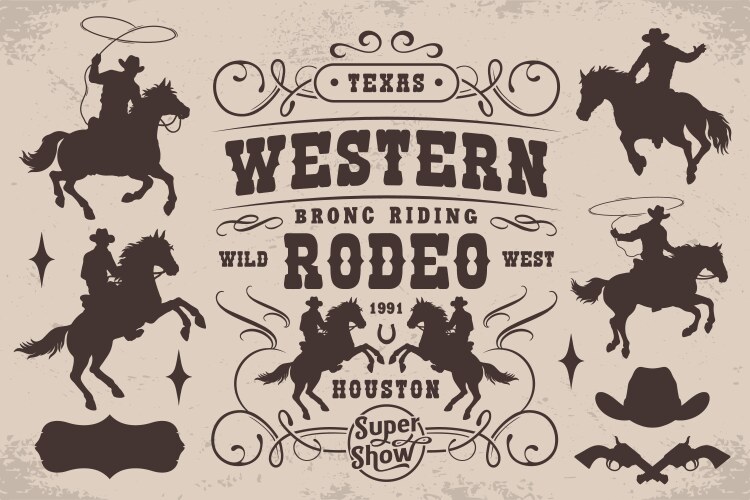 Rodeo festival monochrome set stickers Royalty Free Vector