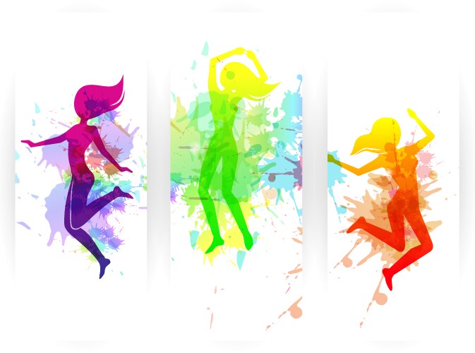 Women cartoons jumping set Royalty Free Vector Image
