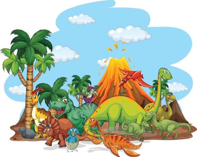 Cartoon background template with dinosaurs Vector Image