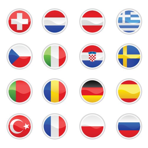 Set of popular country flags glossy round icon Vector Image