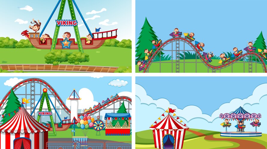Scene with roller coaster and carousel in fun Vector Image