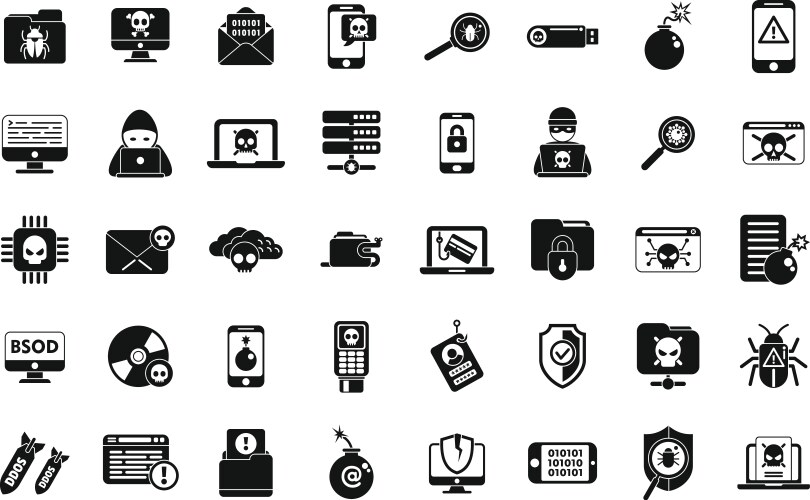 Cyber attack icons phishing risk data ransomware Vector Image
