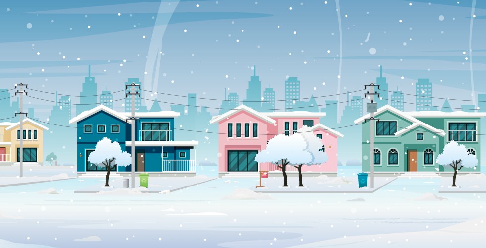Winter city park with snow Royalty Free Vector Image