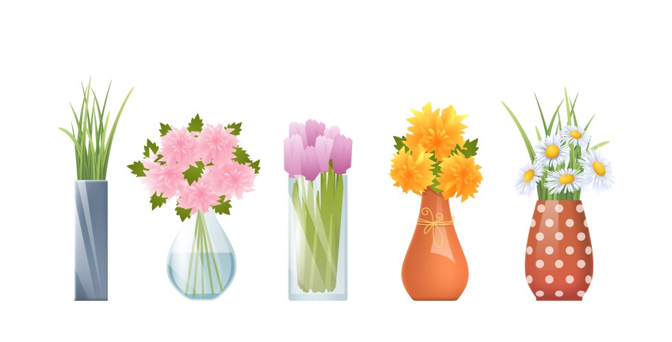 Flowers vases cartoon set containers Royalty Free Vector