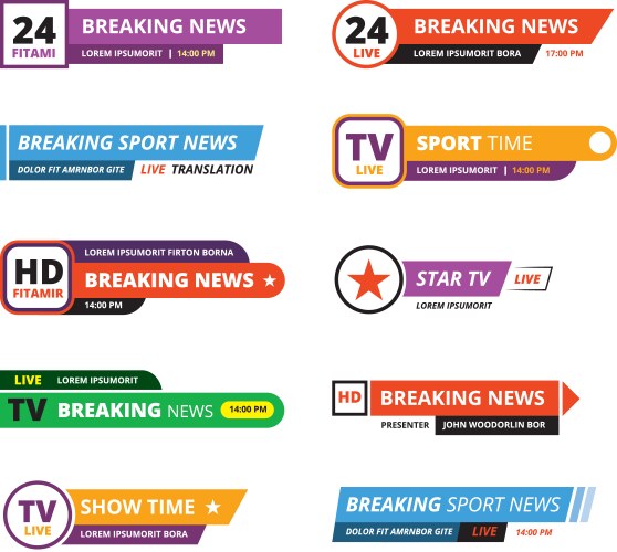 Breaking news banners television broadcast header Vector Image