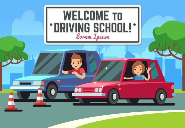 Driving school set flat isolated Royalty Free Vector Image