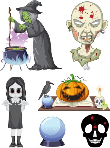 Halloween pumpkins with sweets ghosts and zombie Vector Image