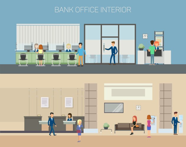 Night bank office interior design Royalty Free Vector Image