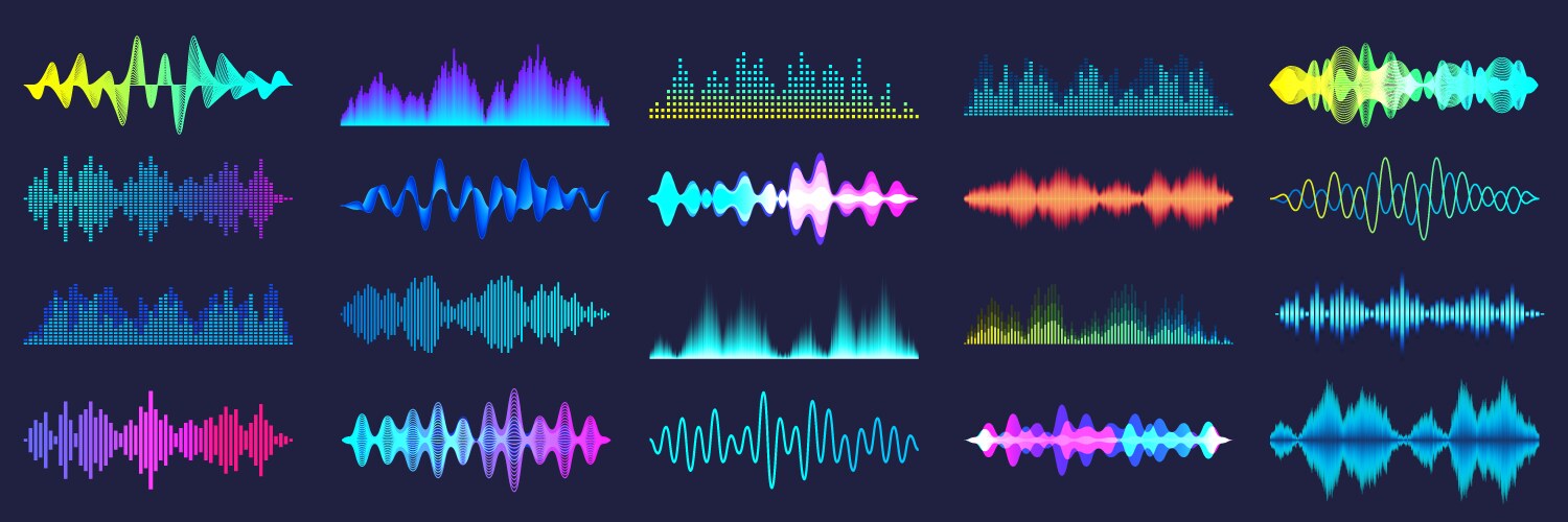 Colored sound waves collection analog and digital Vector Image