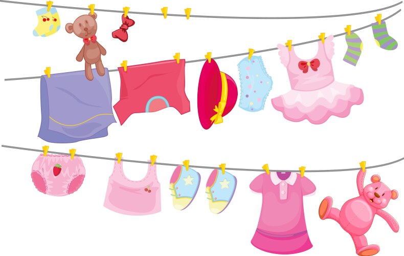Kids clothes on long rolling hanger rack Vector Image