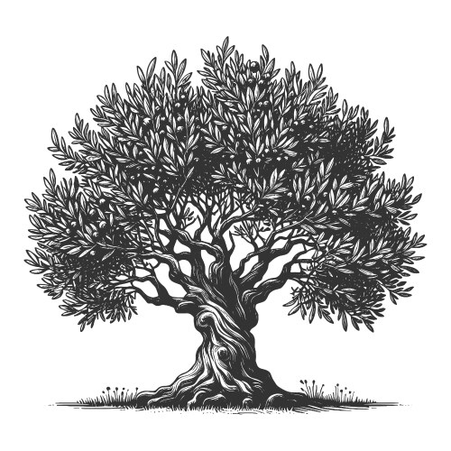 Olive tree with ripe olives engraving Royalty Free Vector