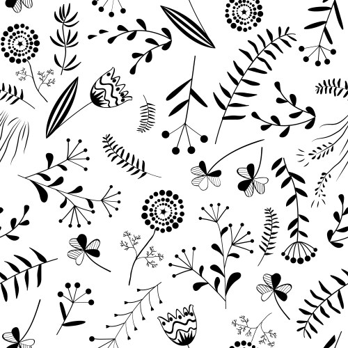 Floral folk outline seamless pattern Royalty Free Vector