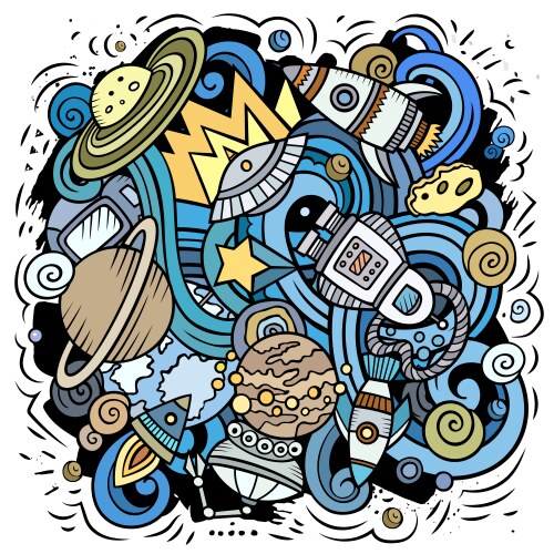 Cartoon hand-drawn doodles space Royalty Free Vector Image