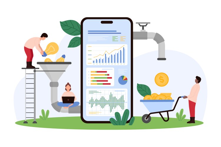 Online data analysis management with software Vector Image