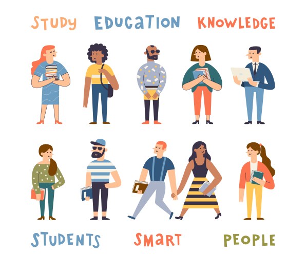 Reading people cartoon diverse characters Vector Image