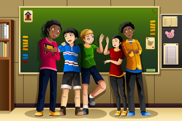 Elementary students eating lunch in cafeteria Vector Image