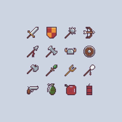 Pixel Weapon Icons (20040363) – Royalty-Free Vector | VectorStock