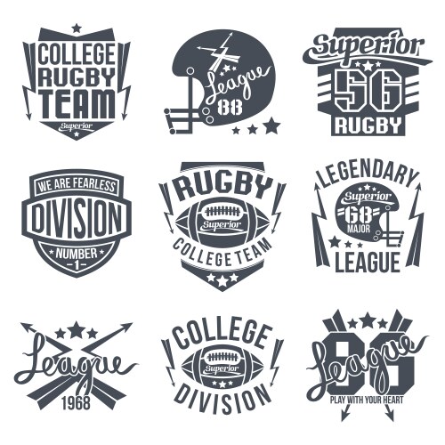 College rugby team emblems Royalty Free Vector Image