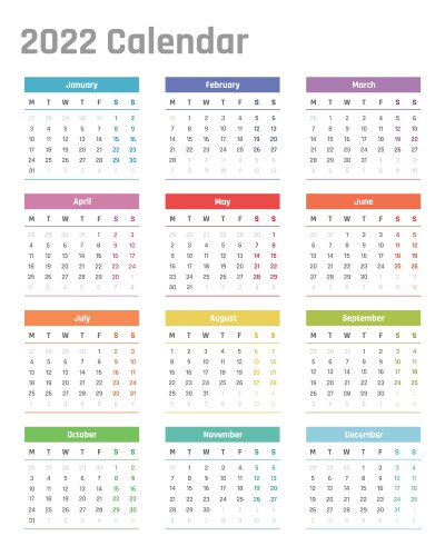 2022 year calendar isolated on white background Vector Image