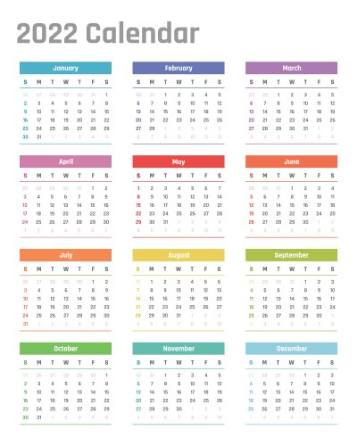 2022 year calendar isolated on white background Vector Image