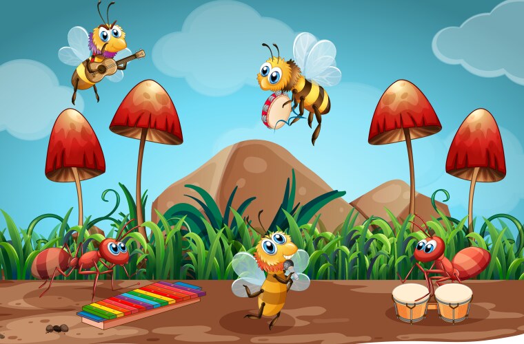 Insect playing music in nature Royalty Free Vector Image