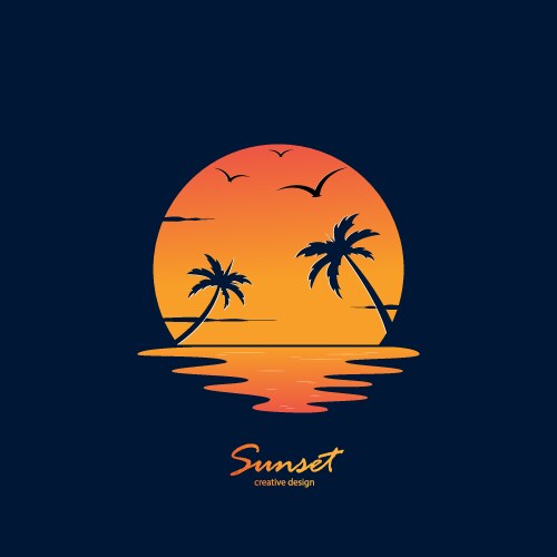 Sunset island logo design Royalty Free Vector Image