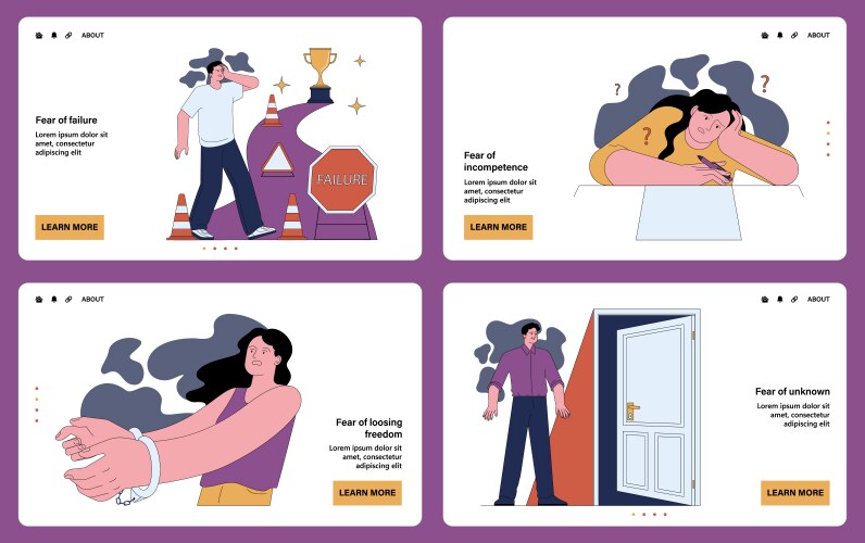 Human fears set scared characters confronting Vector Image