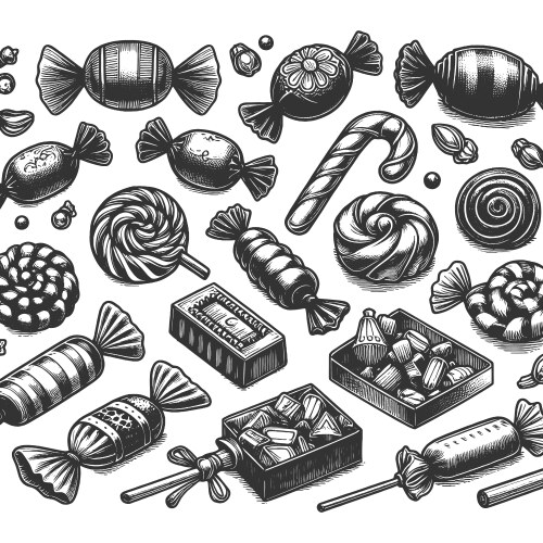 Assorted vintage candy collection sketch Vector Image