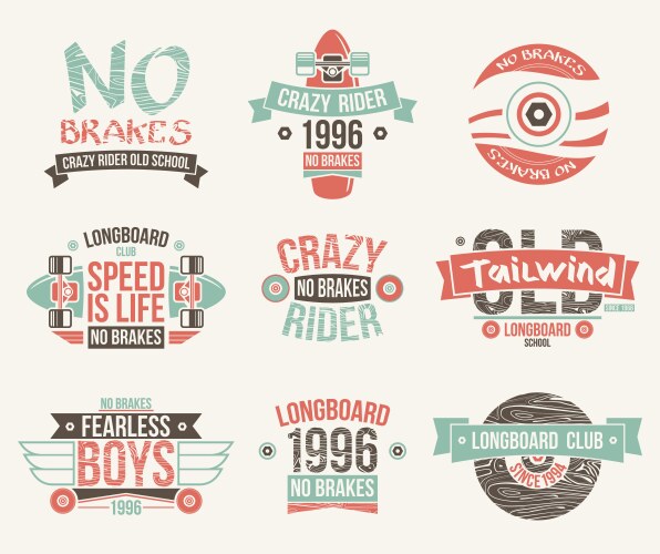 Longboard club emblems Royalty Free Vector Image