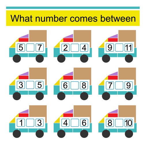 What number comes between math worksheets Vector Image