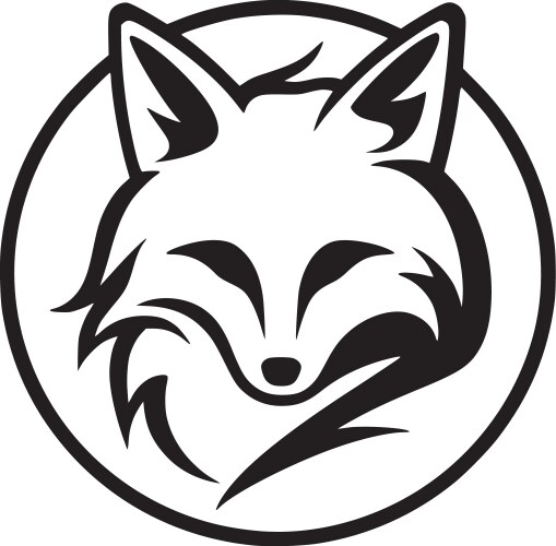 A black and white fox logo with smiling mouth Vector Image