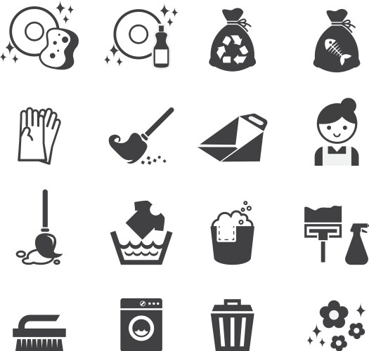 Cleaning black icon set Royalty Free Vector Image