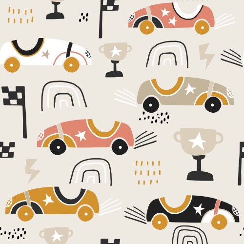 Seamless pattern with hand drawn retro racing cars