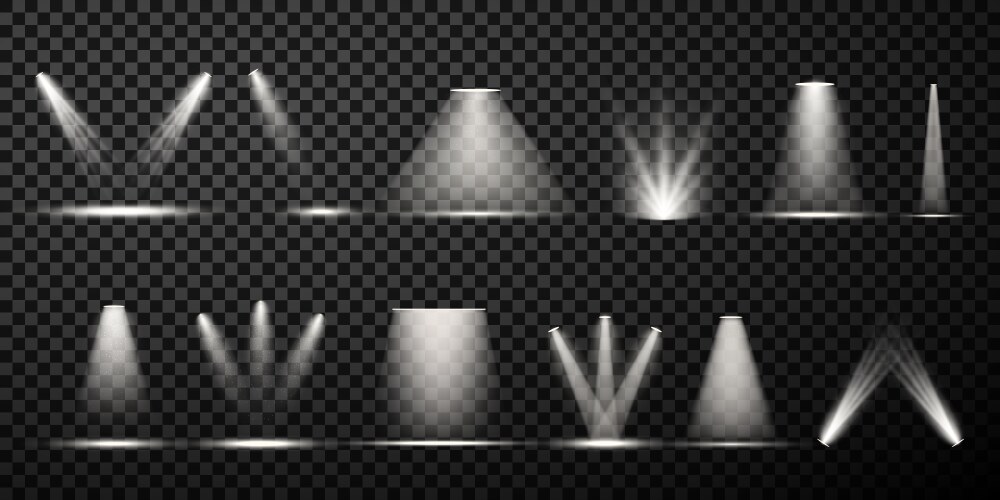 White realistic lights shining spotlight Vector Image