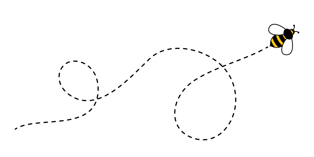 Bee on dotted route bumblebee fly line Royalty Free Vector