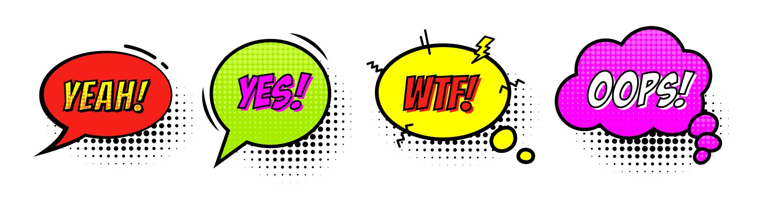Comic speech bubble with text cool yes oops wtf Vector Image
