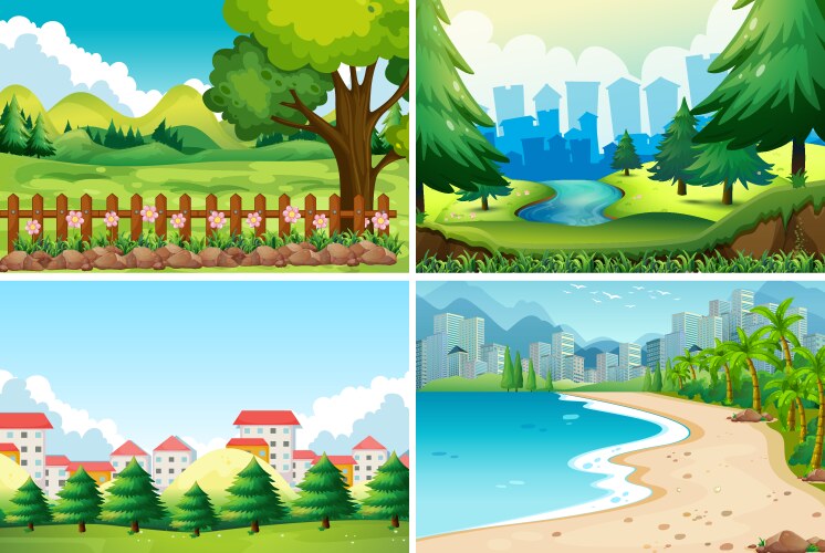 Set scenes in nature setting Royalty Free Vector Image