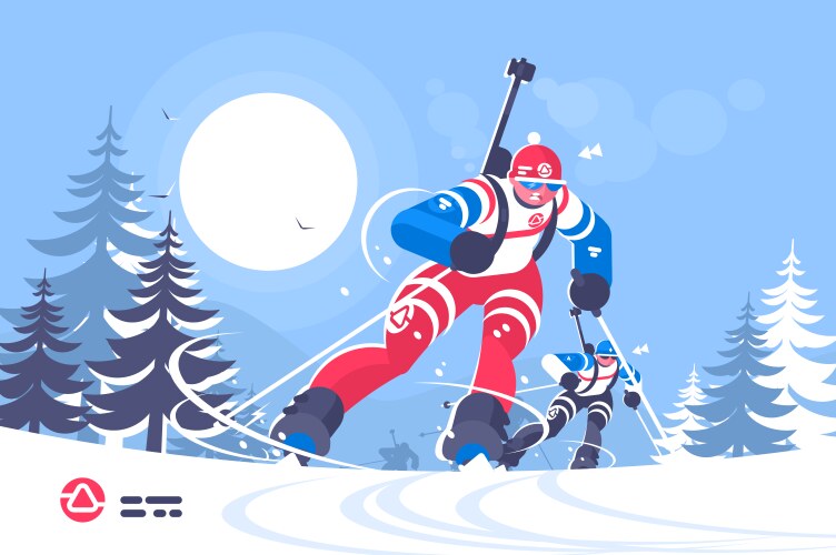 Happy children skiing flat poster Royalty Free Vector Image