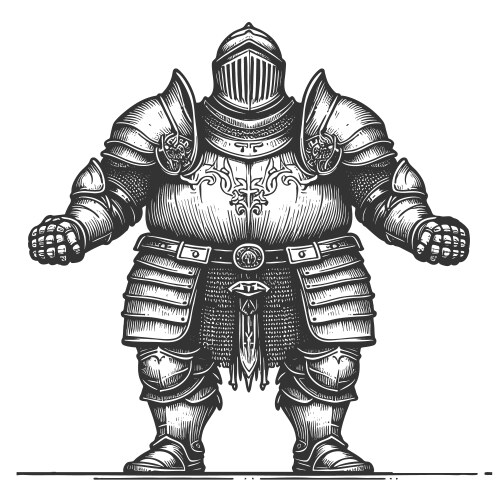 Humorous knight in full armor with sword Vector Image