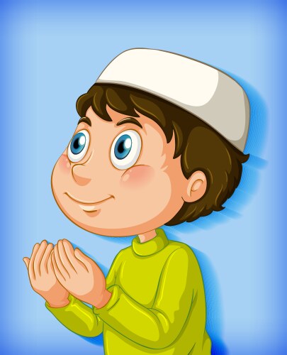 Muslim boy praying on colour gradient background Vector Image