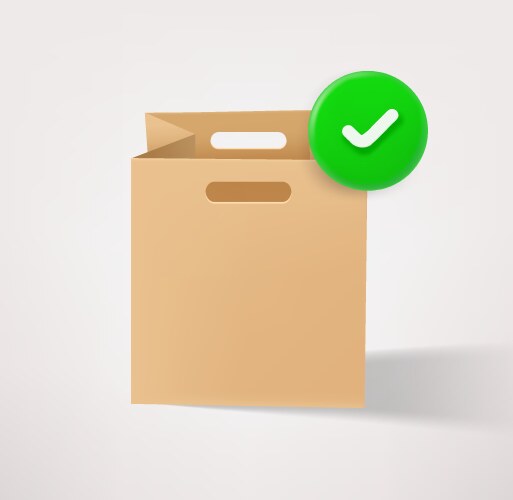 Shopping bag with green checkmark 3d icon Vector Image
