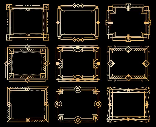 Art deco square gold frames and borders set Vector Image