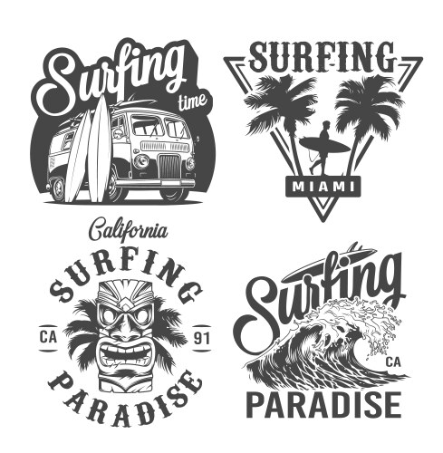 Surfing beach labels set Royalty Free Vector Image