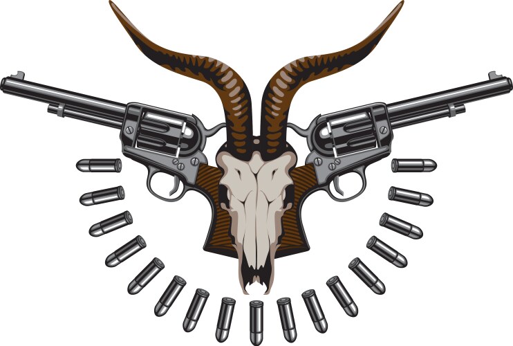 Banner with two revolvers hat bullets and roses Vector Image