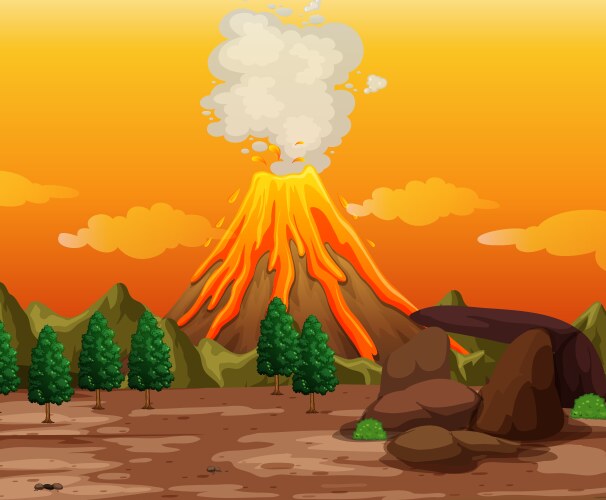 Volcanic eruption outdoor scene background Vector Image