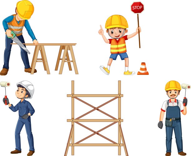 Carpenter with wood and tools Royalty Free Vector Image