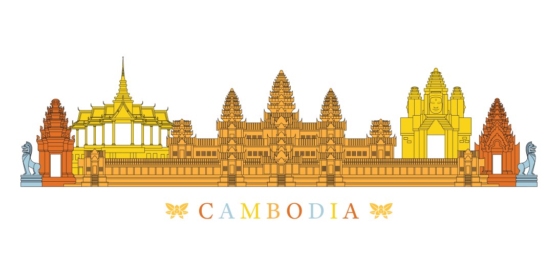 Cambodia landmarks and culture object set Vector Image
