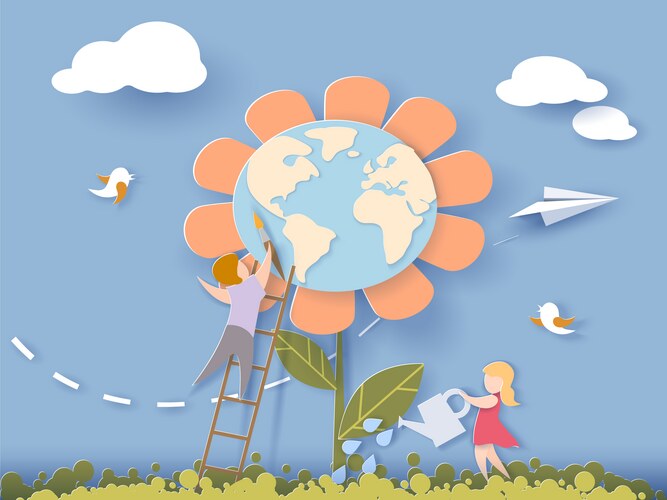 Children gardening and planting Royalty Free Vector Image